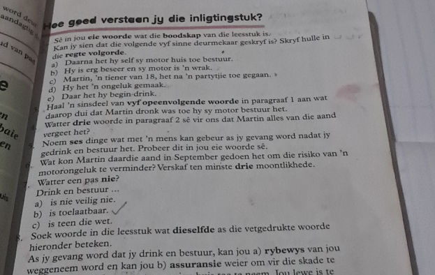 Hoe goed verstaan jy die inligtingstukSe in | StudyX