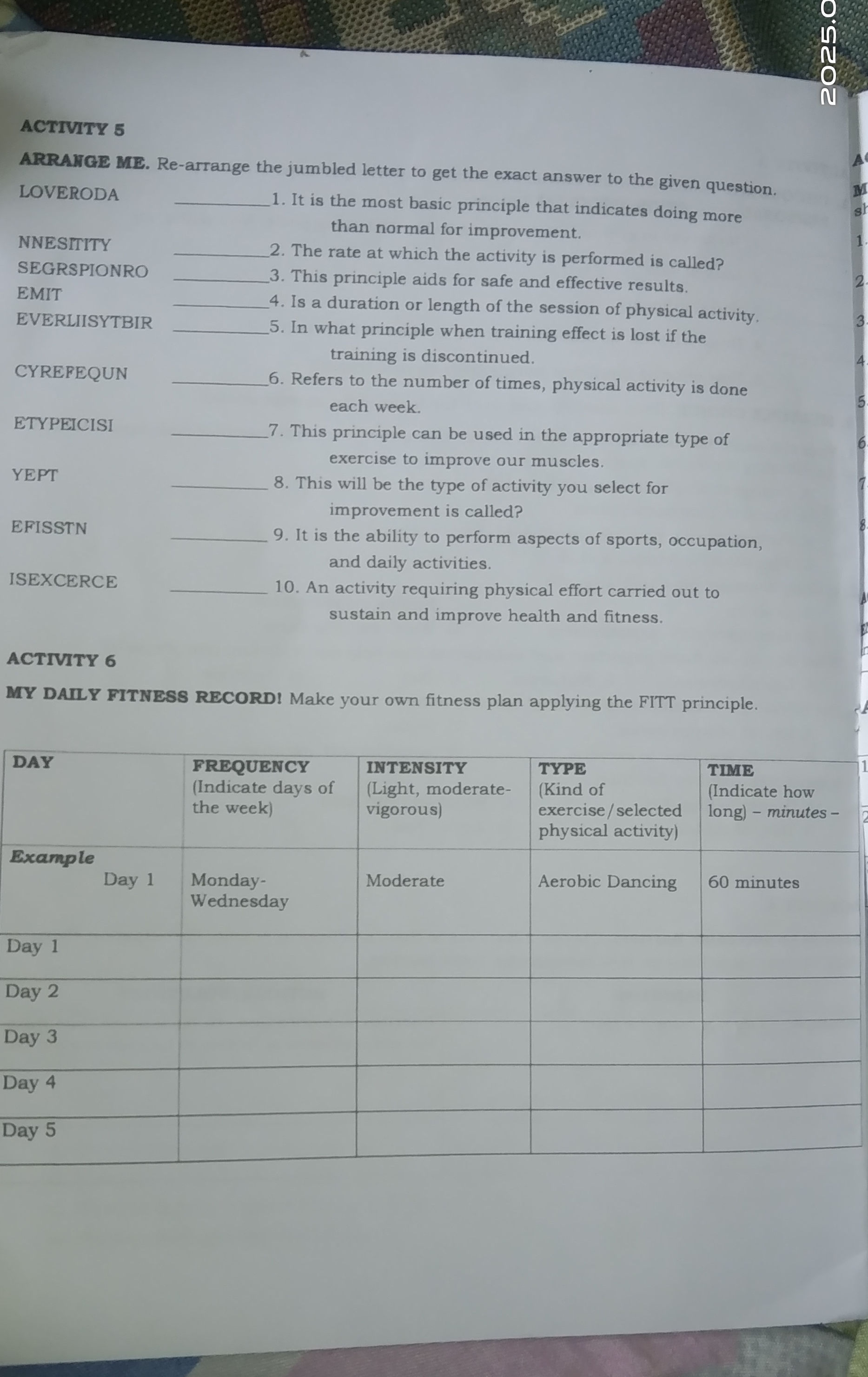 ACTIVITY 5 ARRANGE ME Re-arrange the jumbled | StudyX