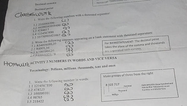 Decimal comma Decimal point Classwork 1 | StudyX