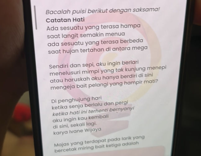 Bacalah puisi berikut dengan saksama Catatan | StudyX