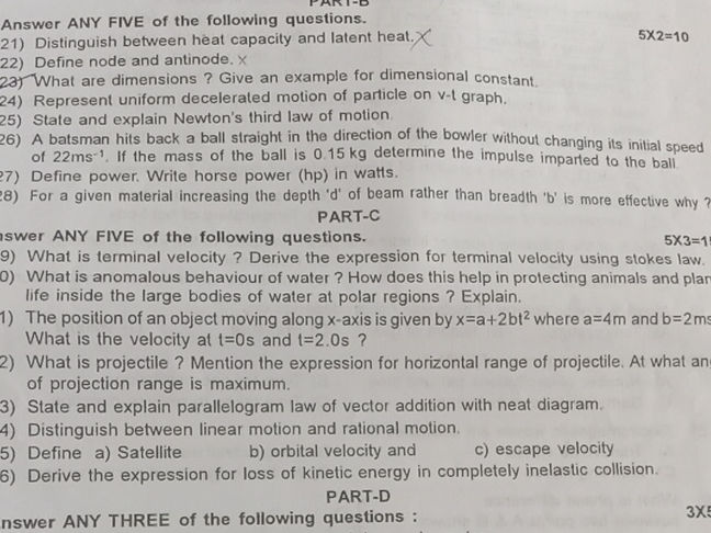 Answer ANY FIVE of the following questions | StudyX