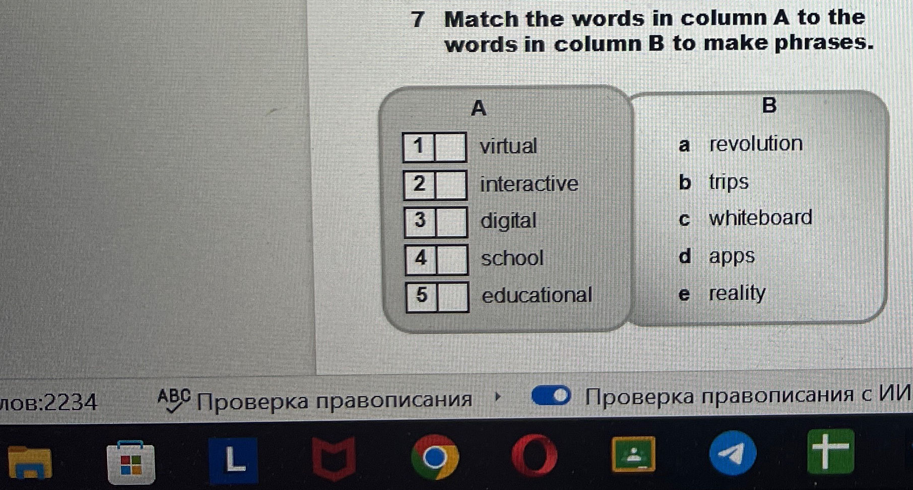 7 Match the words in column A to the words | StudyX