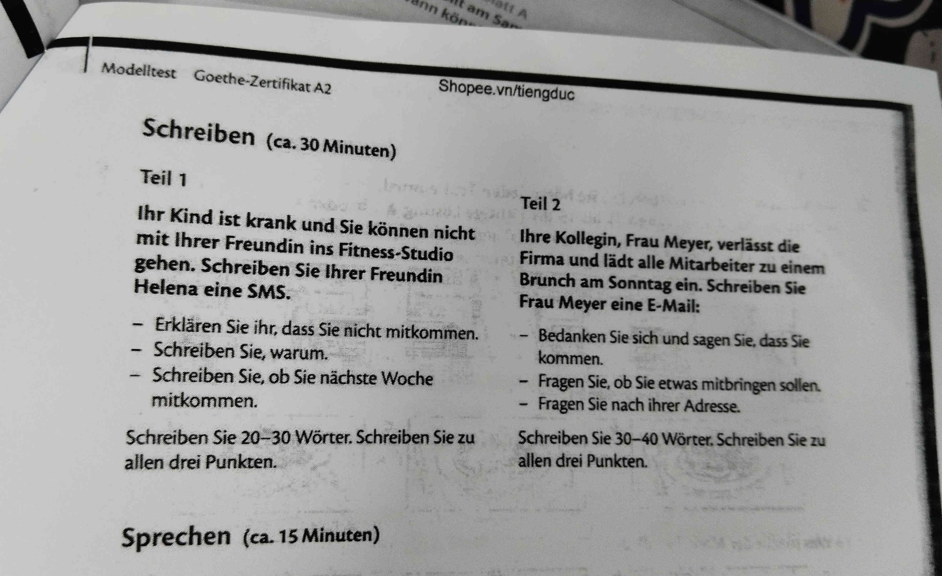 Modelltest Goethe-Zertifikat A2 Schreiben | StudyX