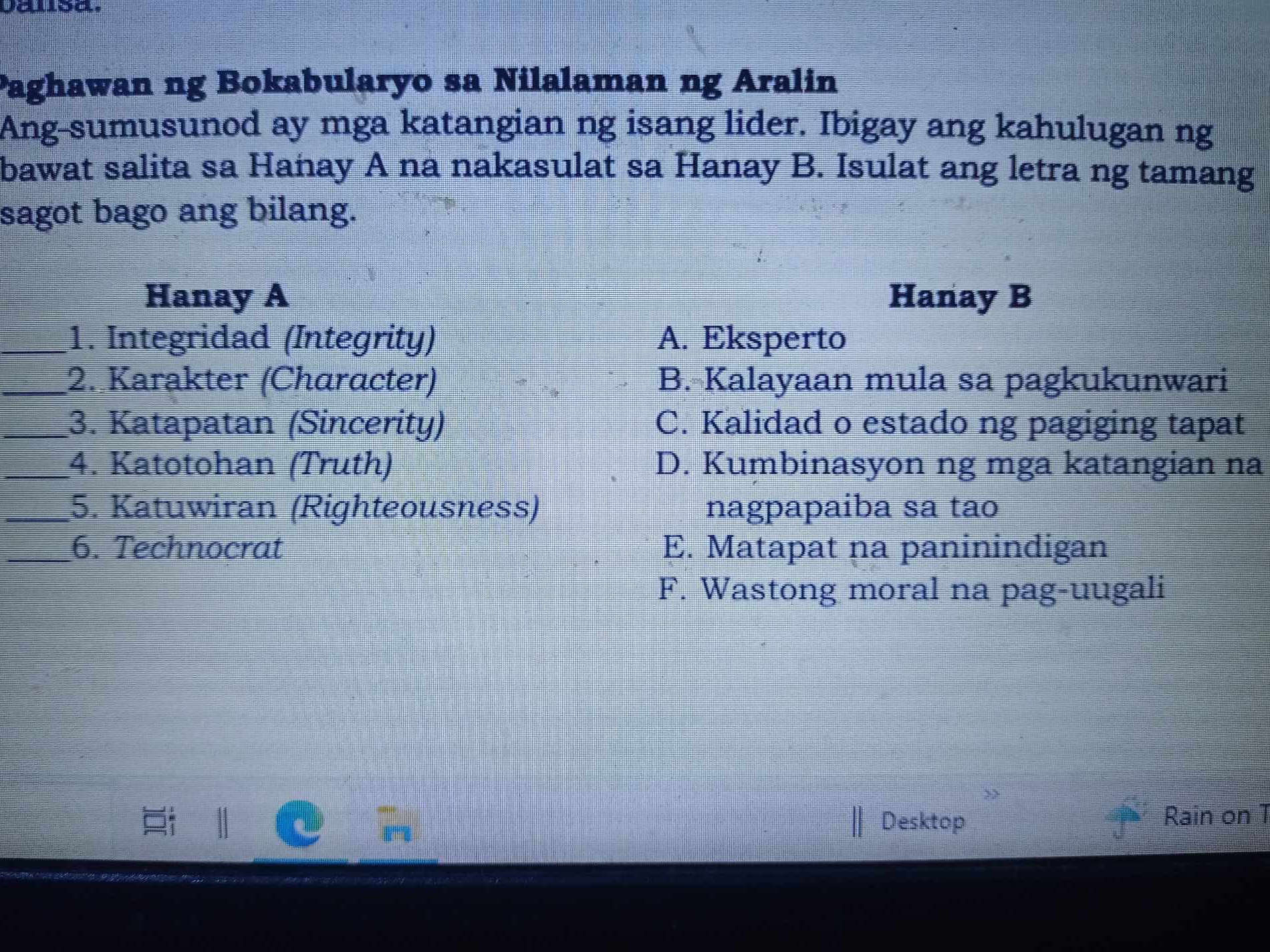 Paghawan ng Bokabularyo sa Nilalaman ng | StudyX