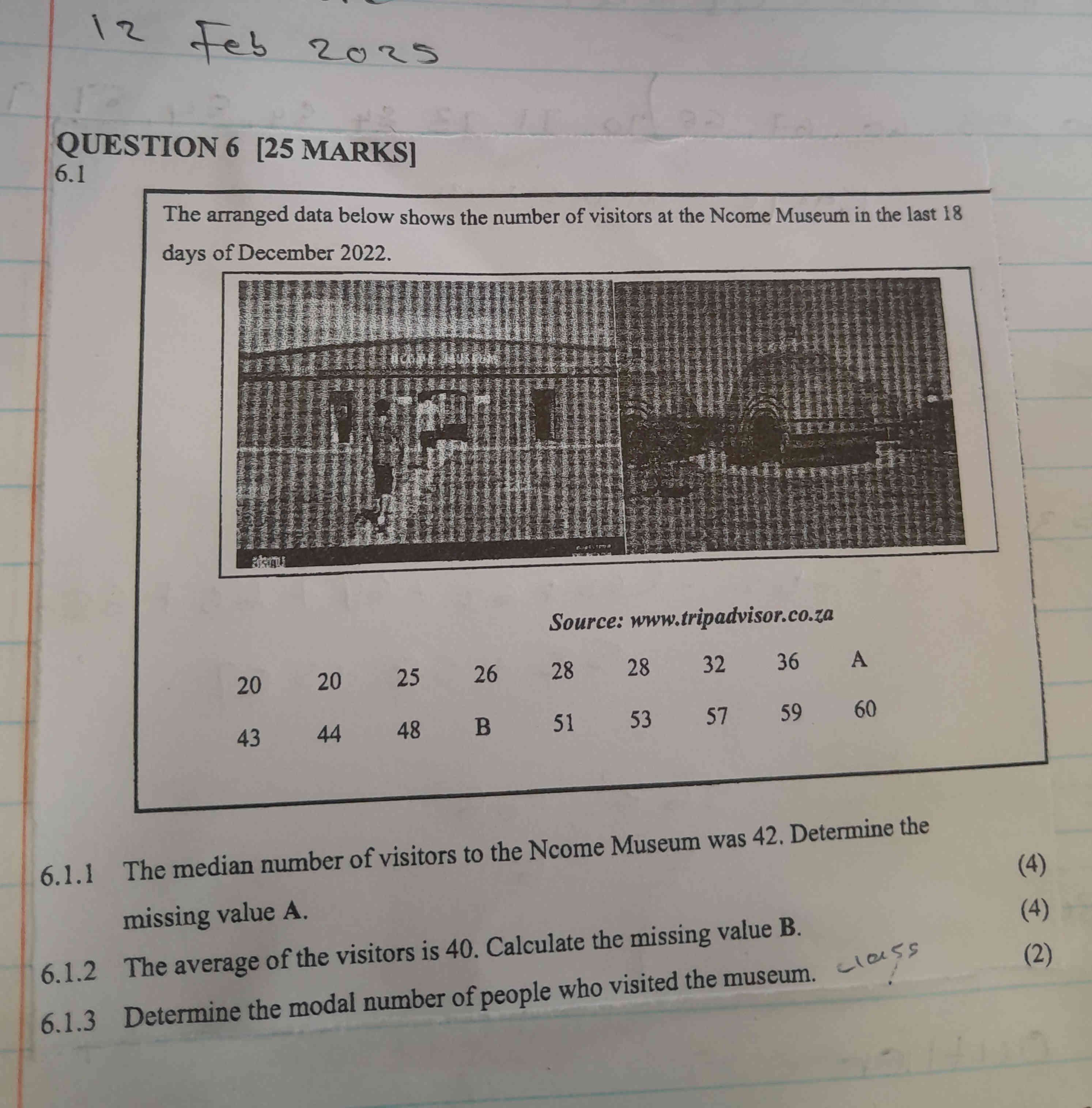 QUESTION 6 25 MARKS 61 The arranged data | StudyX