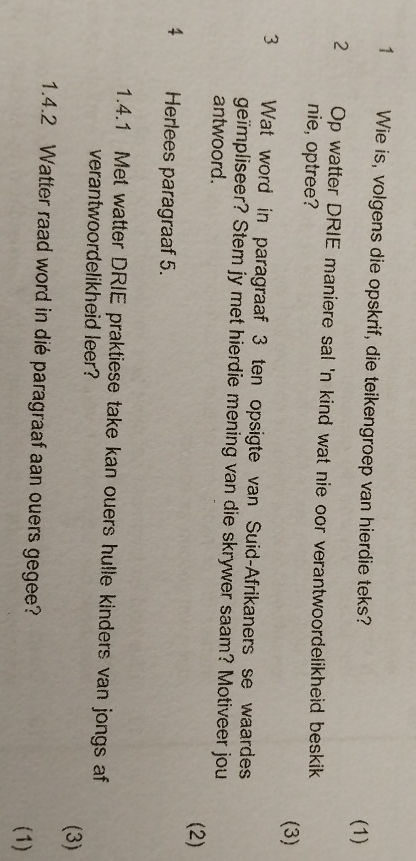 1 Wie is, volgens die opskrif, die | StudyX