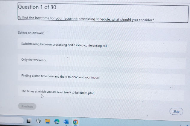 Question 1 of 30 To find the best time for