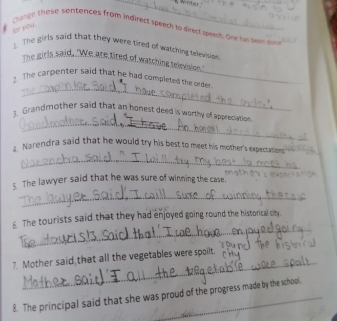 Change these sentences from indirect speech | StudyX