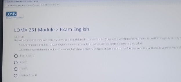LOMA 281 Module 2 Exam English 14 of 20 The | StudyX