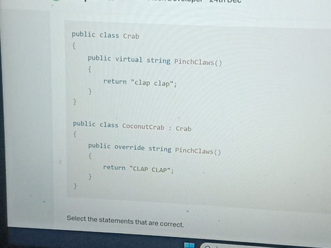 c public class Crab public virtual string | StudyX