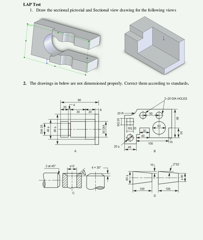LAP Test 1 Draw the sectional pictorial and | StudyX