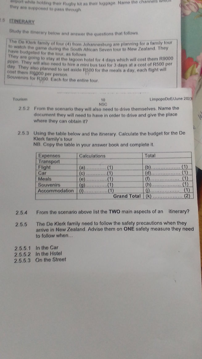 253 Using the table below and the itinerary | StudyX