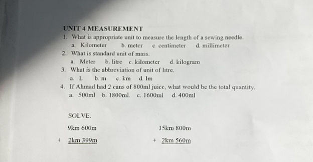UNIT 4 MEASUREMENT 1 What is appropriate | StudyX