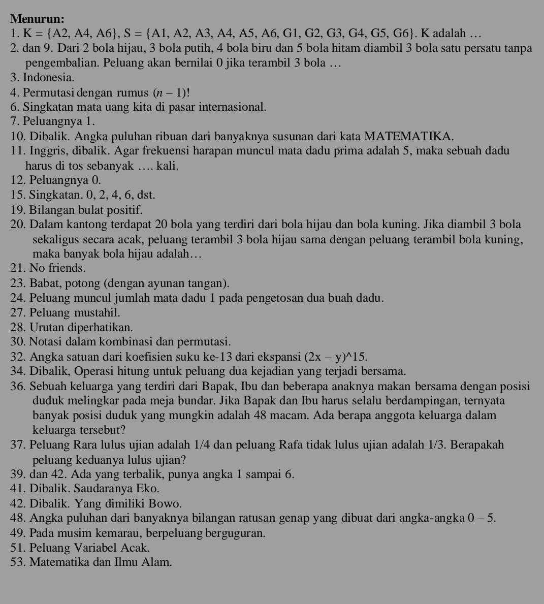 Dalam kantong terdapat 20 bola yang terdiri