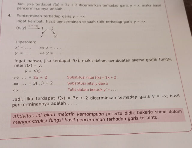 Jadi jika terdapat f(x) = 3x + 2 dicerminkan | StudyX
