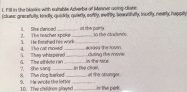 1 Fill in the blanks with suitable Adverbs | StudyX