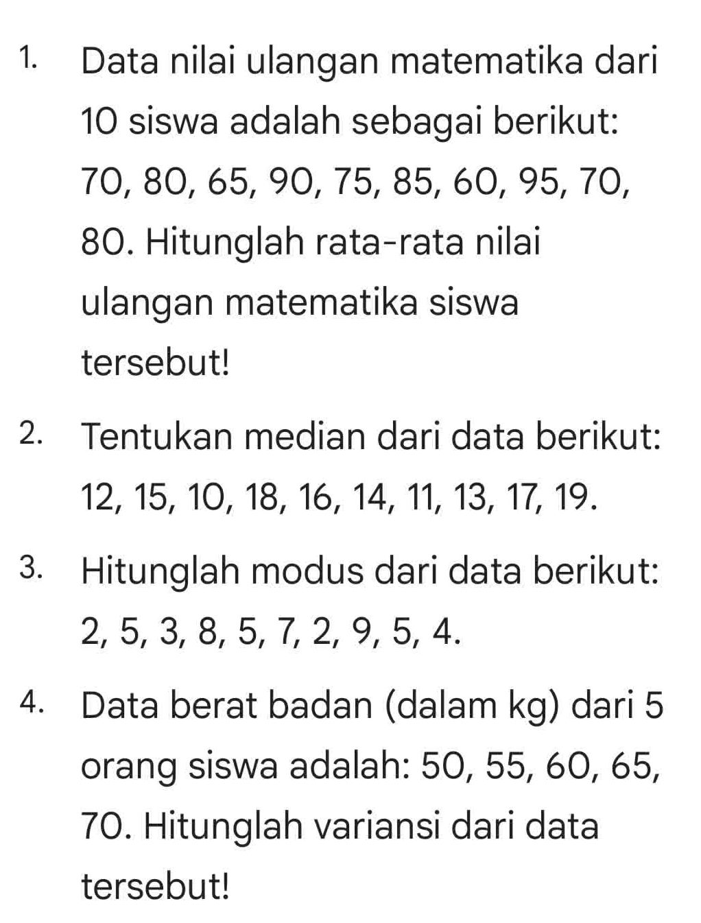 1 Data nilai ulangan matematika dari 10 | StudyX