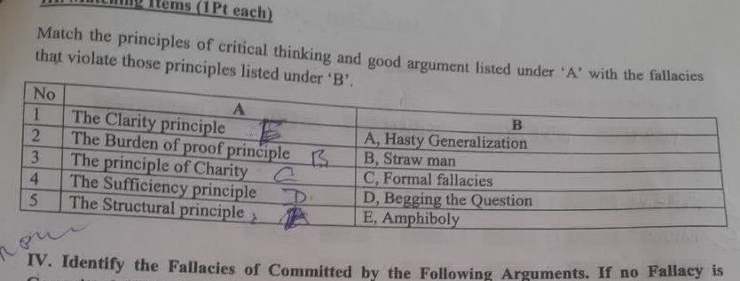 Match the principles of critical thinking | StudyX