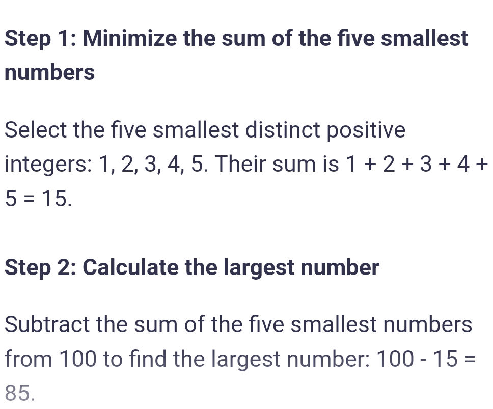 Step 1 Minimize the sum of the five smallest | StudyX