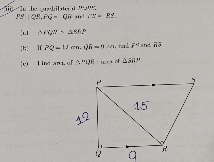 In the quadrilateral PQRS, PS|| QR, PQ = QR | StudyX