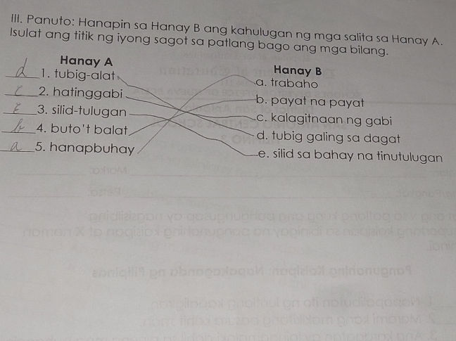 III Panuto Hanapin sa Hanay B ang kahulugan | StudyX