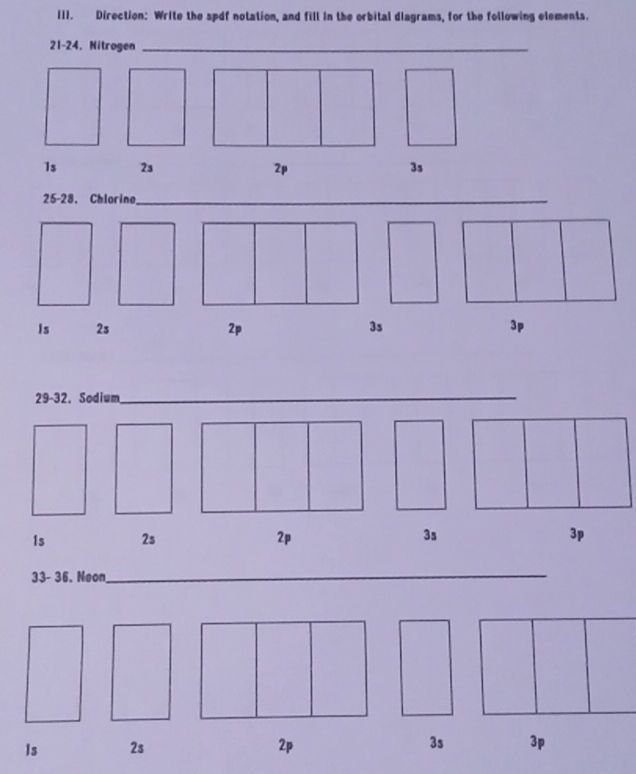 Direction Write the spdf notation and fill | StudyX