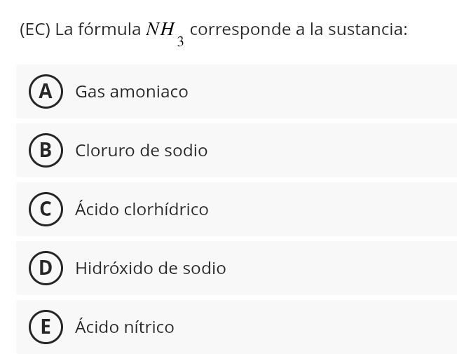 (EC) La frmula NH3 corresponde a la | StudyX