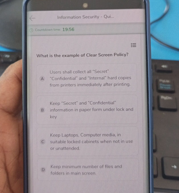 What is the example of Clear Screen Policy A | StudyX