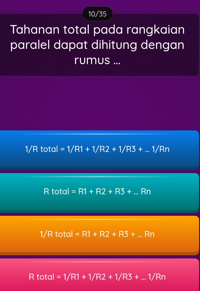 Tahanan total pada rangkaian paralel dapat | StudyX