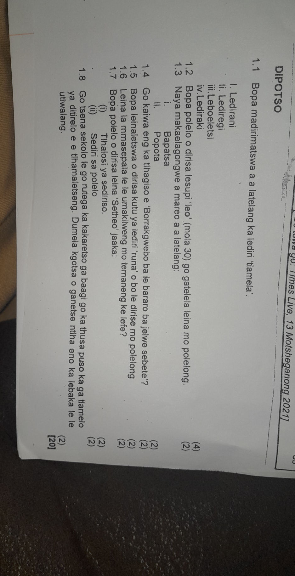 11 Bopa madirimatswa a a latelang ka lediri | StudyX