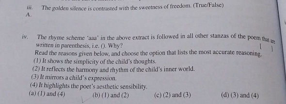 iv The rhyme scheme aaa in the above extract | StudyX