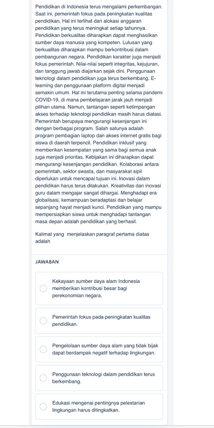 Kalimat yang menjelaskan paragraf pertama | StudyX