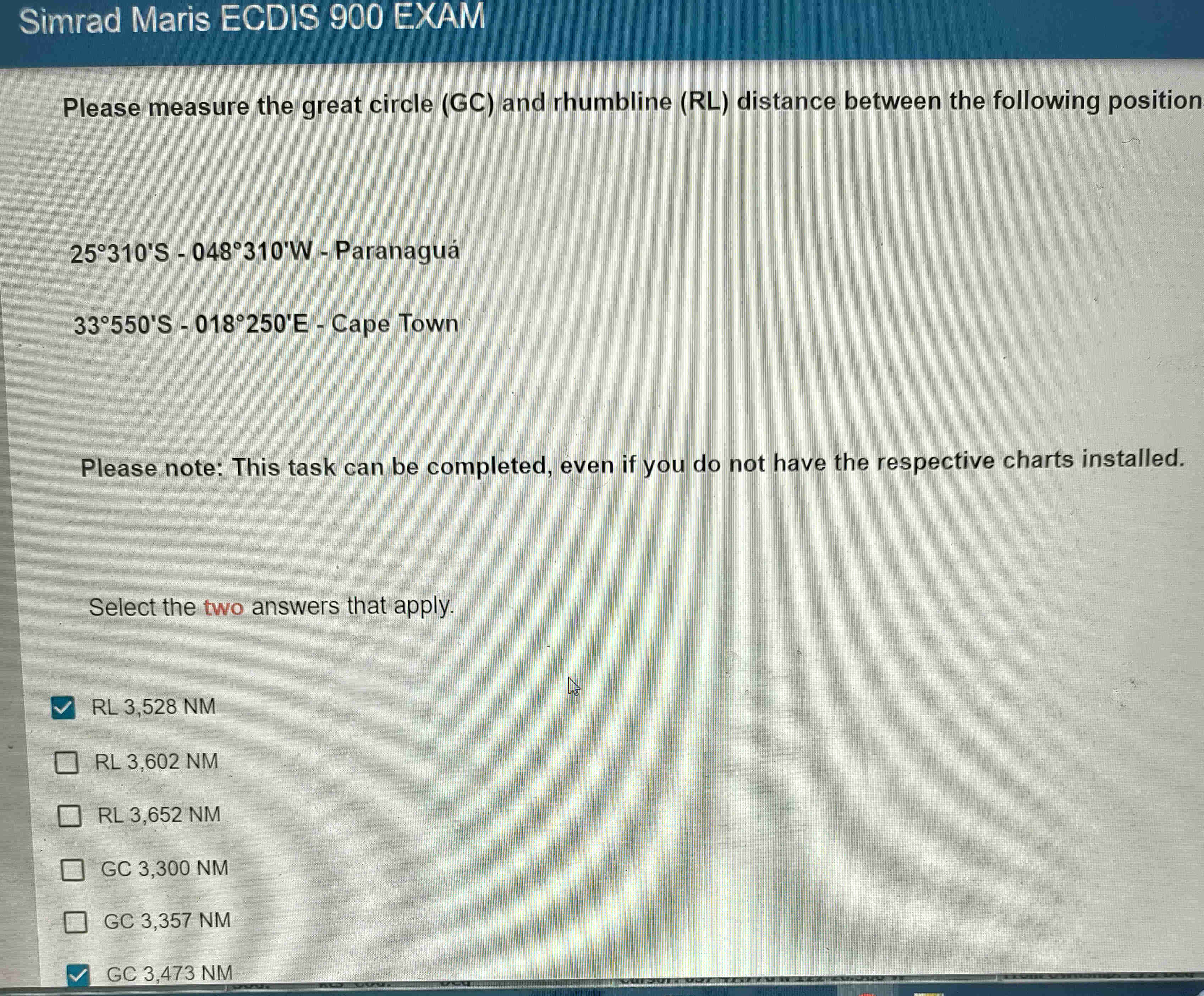 Simrad Maris ECDIS 900 EXAM Please measure