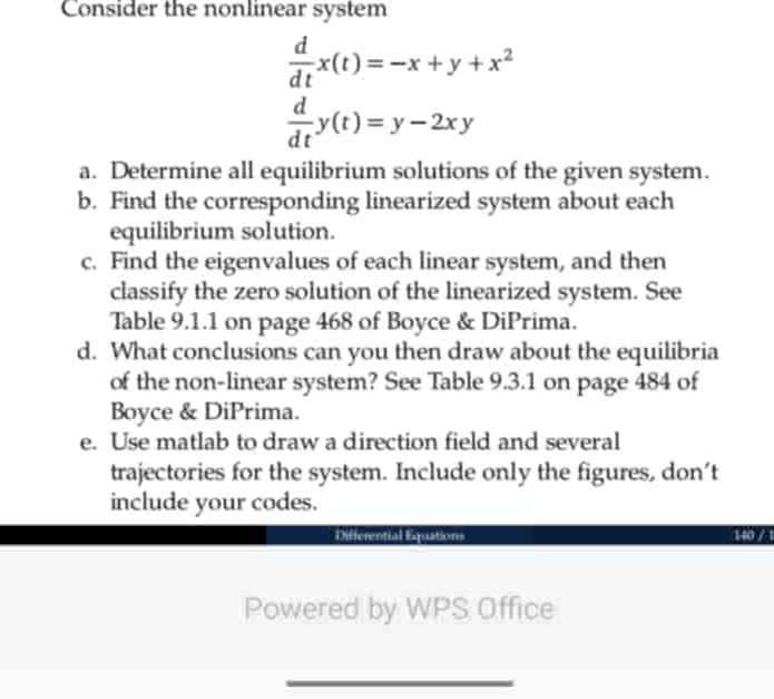 Consider the nonlinear system $ {d}{dt}x(t) | StudyX