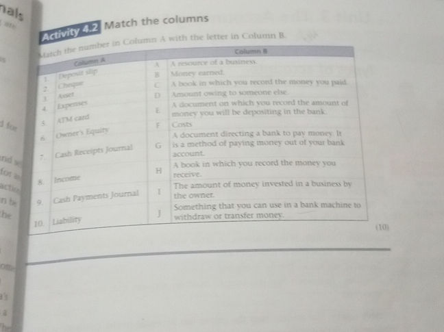 Activity 4.2 Match the columns Match the | StudyX