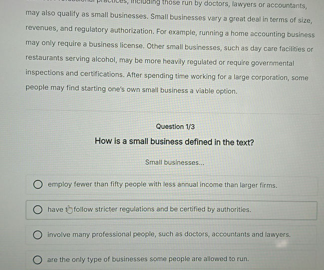 How is a small business defined in the text? | StudyX