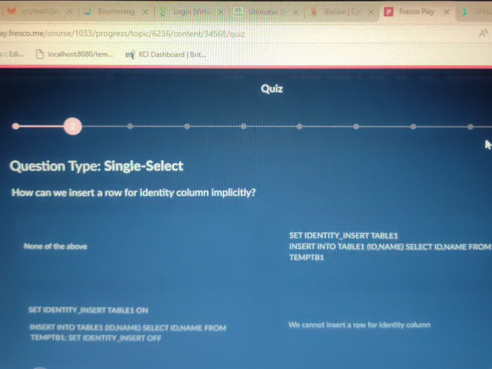 How can we insert a row for identity column | StudyX