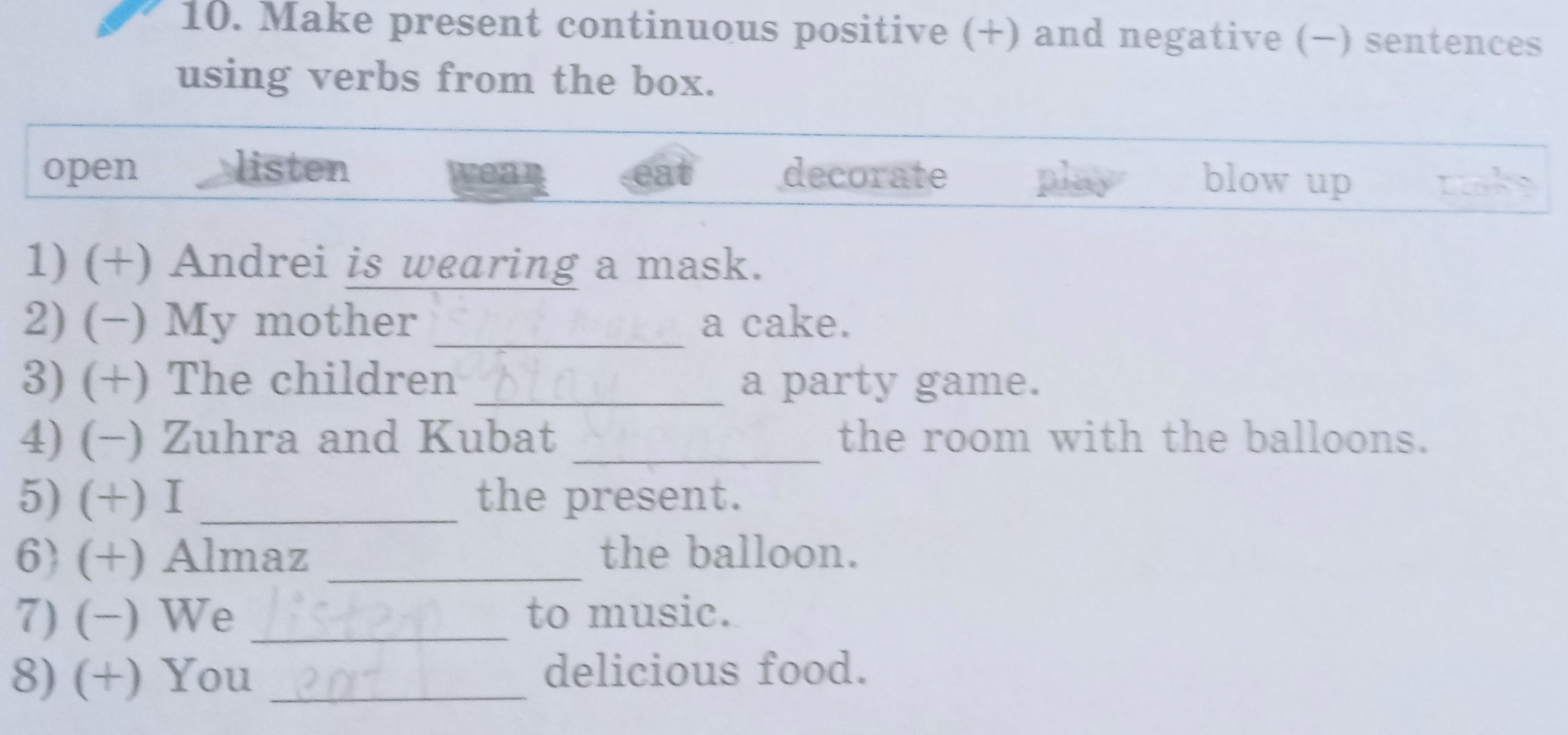 10. Make present continuous positive (+) and | StudyX