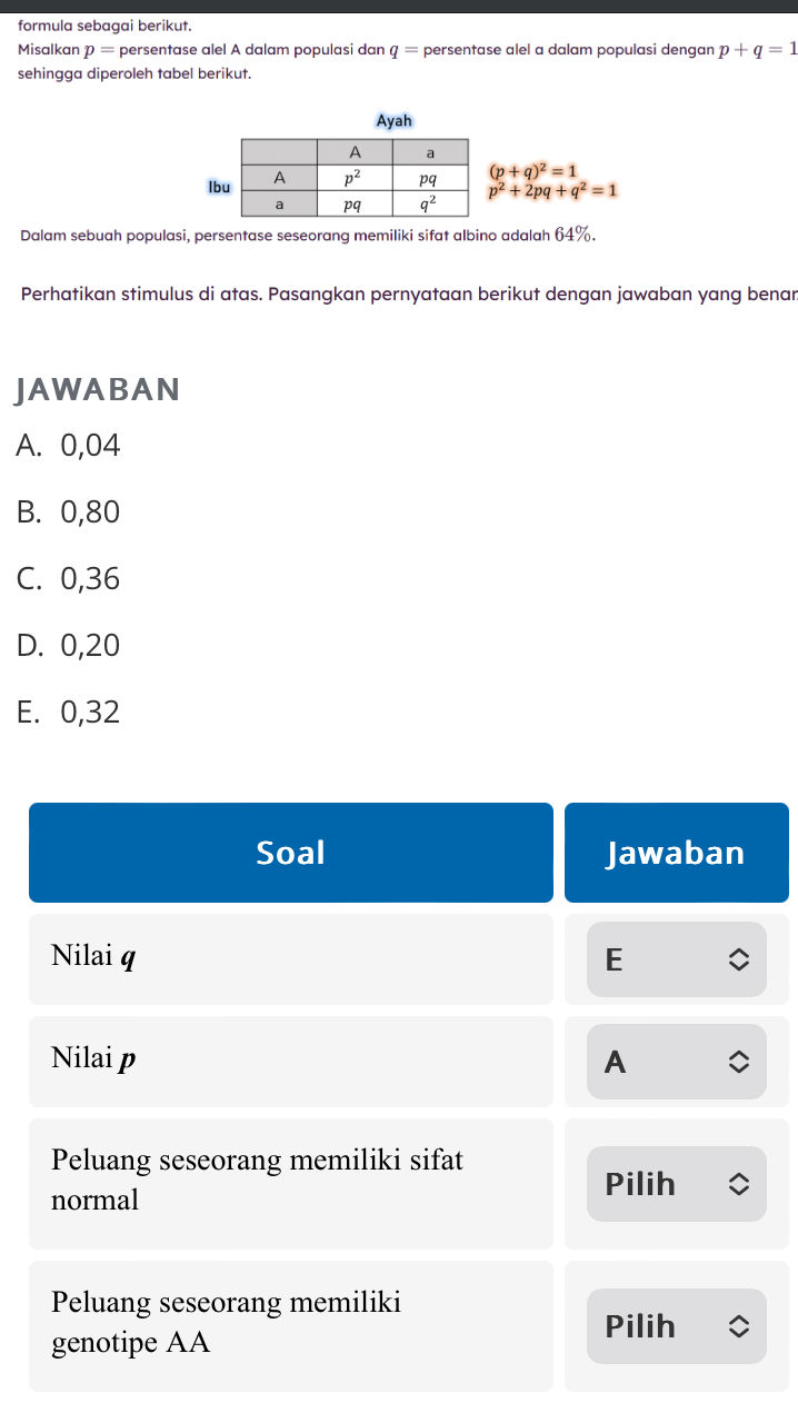 Misalkan p = persentase alel A dalam | StudyX
