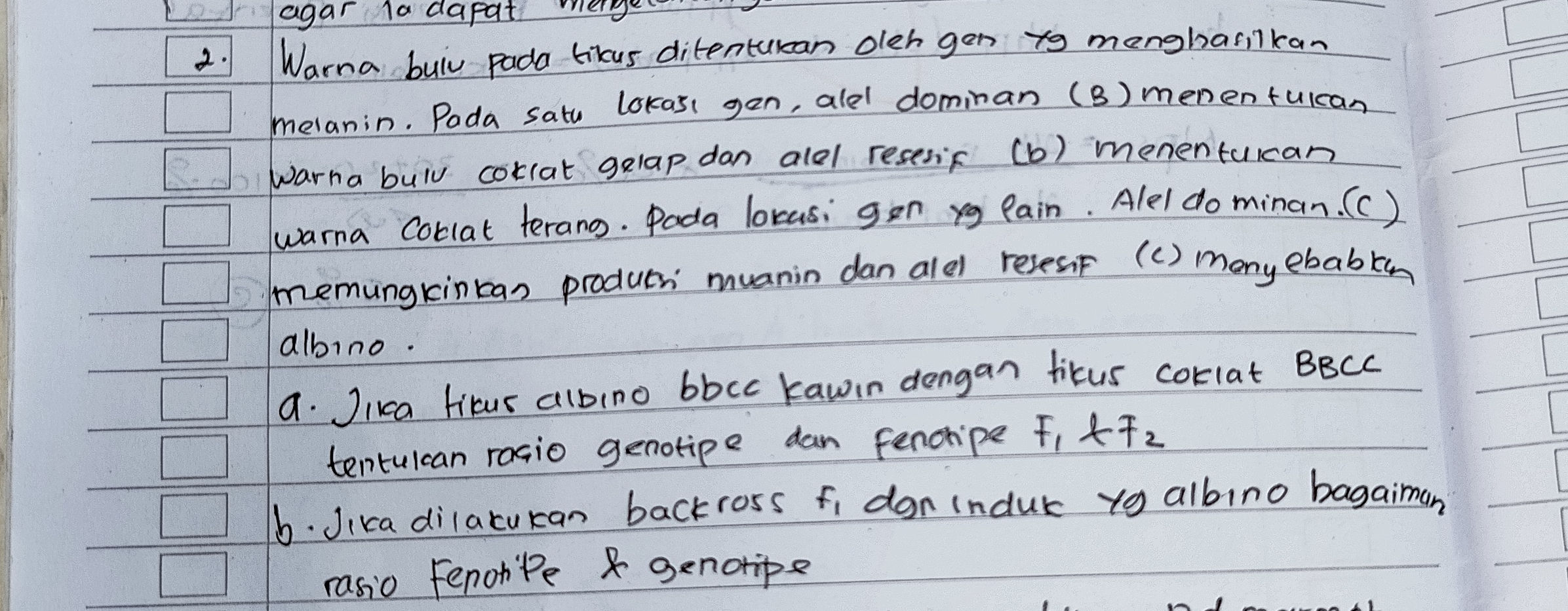 2 Warna bulu pada tikus ditentukan oleh gen | StudyX