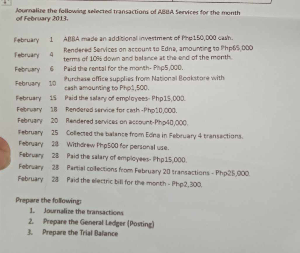 Journalize the following selected | StudyX
