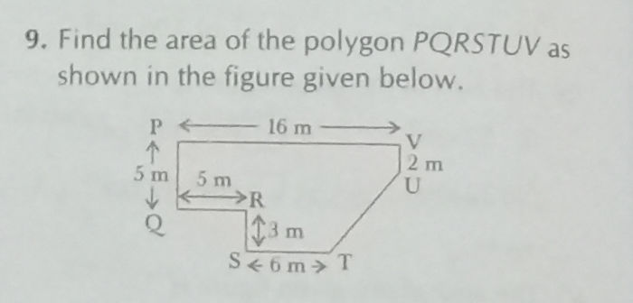 9 Find the area of the polygon PQRSTUV as | StudyX