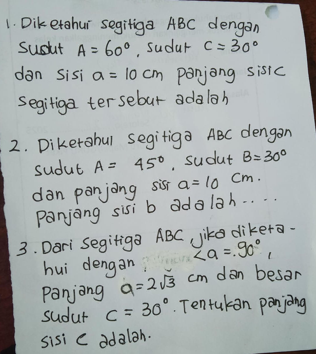1 Diketahui segitiga ABC dengan Sudut A = 60 | StudyX