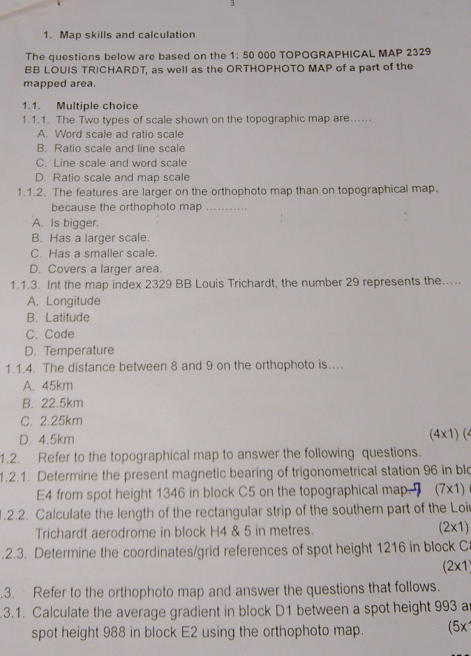 1 Map skills and calculation The questions | StudyX