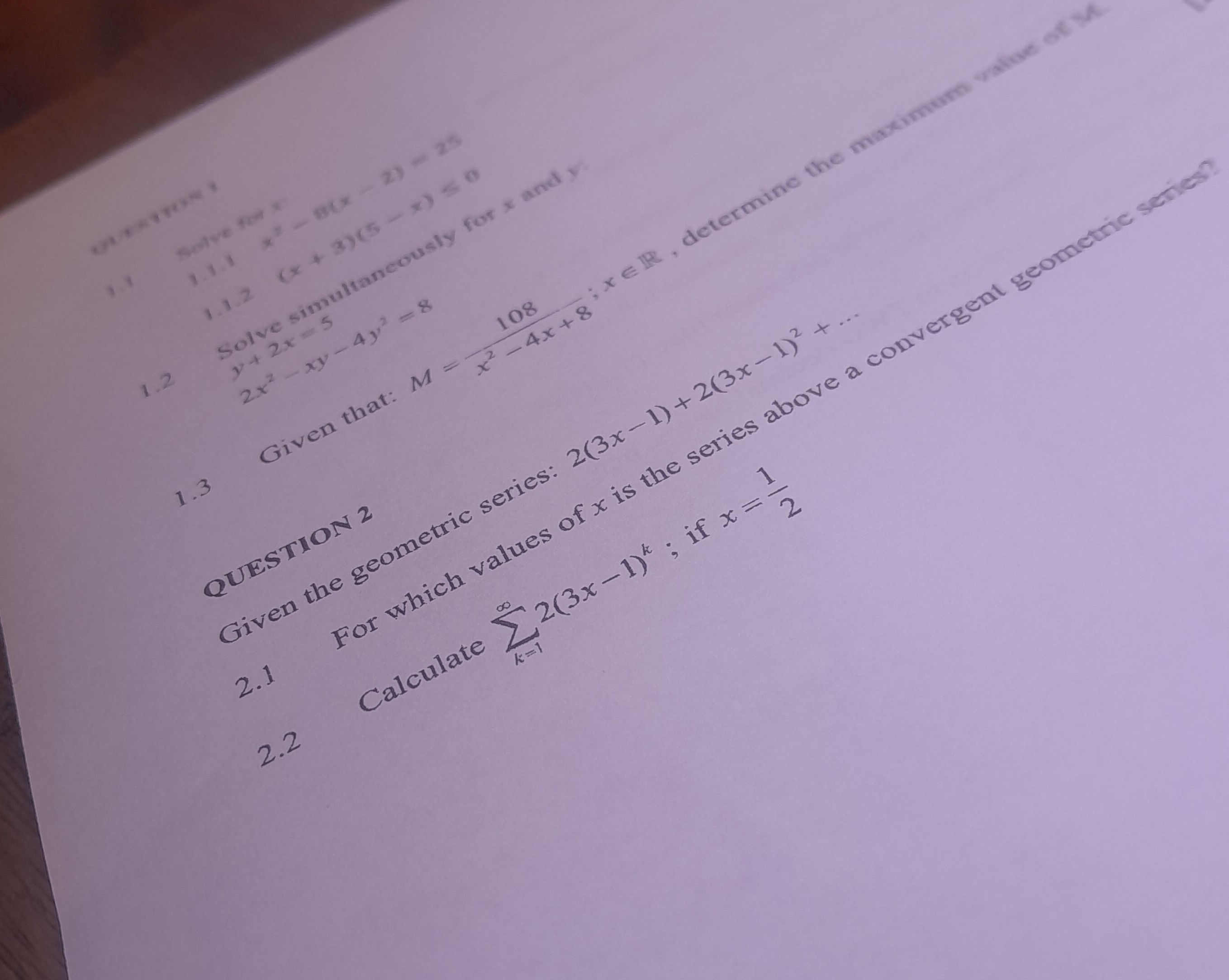 Given the geometric series: $2(3x-1) + | StudyX