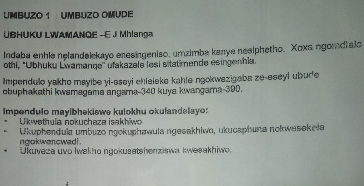 UMBUZO 1 UMBUZO OMUDE UBHUKU LWAMANQE -E J