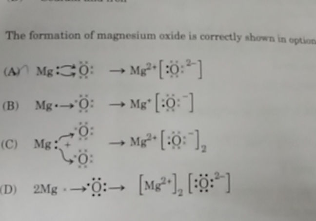 The formation of magnesium oxide is | StudyX