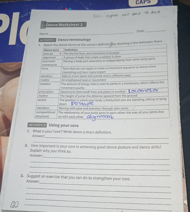 Dance Worksheet 2 ACTIVITY 1 Dance | StudyX