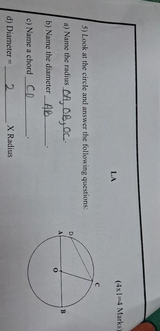 5) Look at the circle and answer the | StudyX