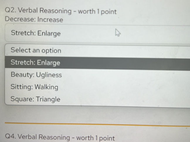 Q2 Verbal Reasoning - worth 1 point Decrease | StudyX